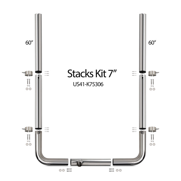 60" Top PipeComplete Peterbilt Stack Kit 7” 304 Stainless Steel Premiu ...