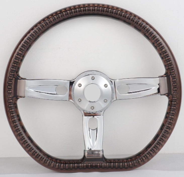 18” Steering Wheel Transparent Black Chrome 3-Spoke Chrome Horn Button ...