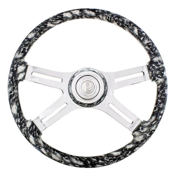 18" 4 Spoke Skull Steering Wheel With Matching Skull Horn Bezel White ...